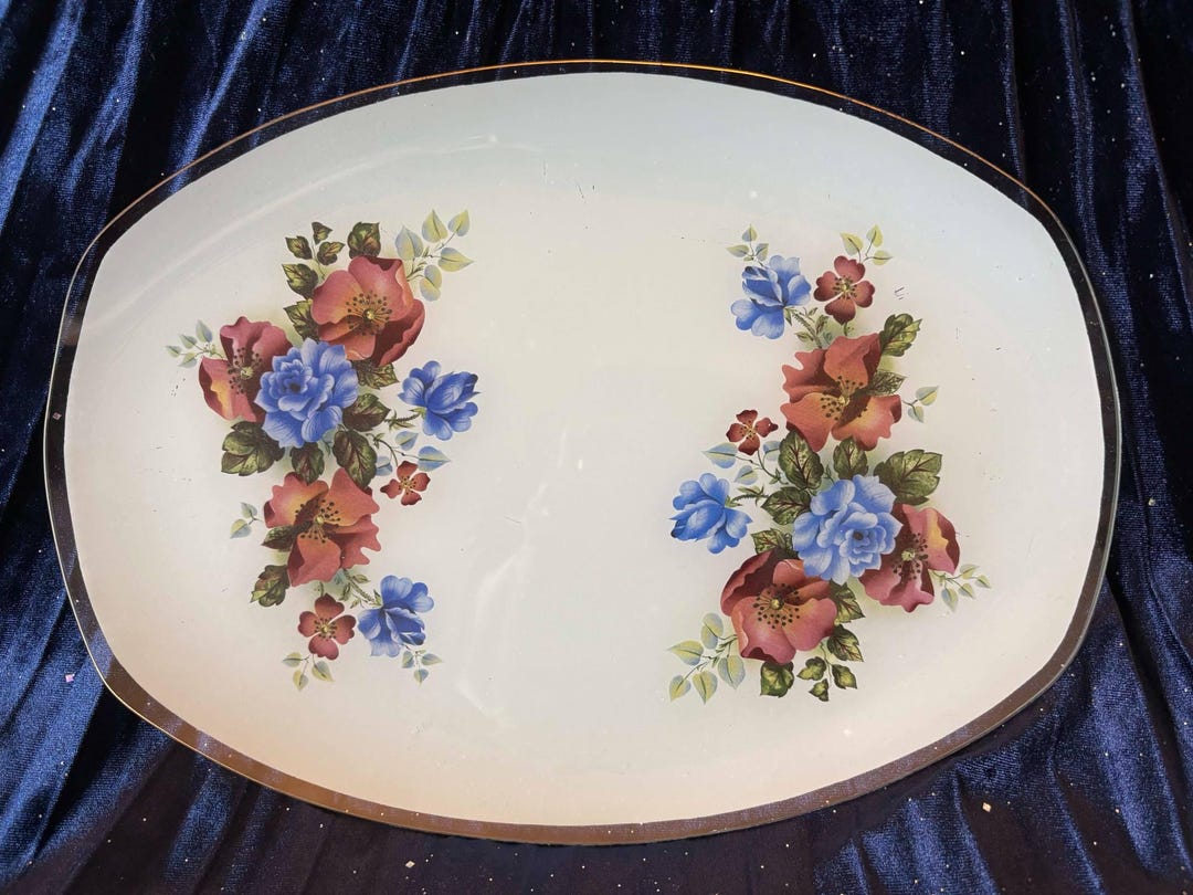 Chance Glass Floral Pattern Platter - Etsy