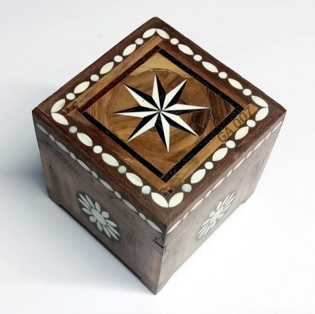 Bone Inlay Square Box, Teak Wood Inlay Box, Small Storage Box, Gift Box ...