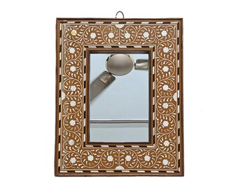 Wood Bone Inlay Mirror Frame Round Bone Inlay Mirror Frame Home Decor ...