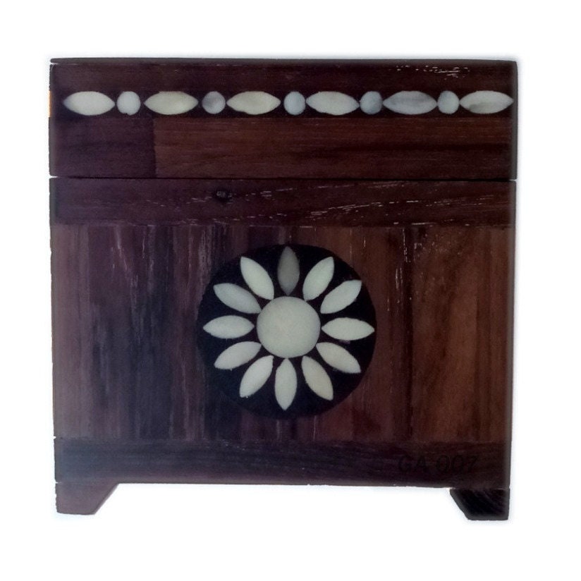 Bone Inlay Square Box, Teak Wood Inlay Box, Small Storage Box, Gift Box ...