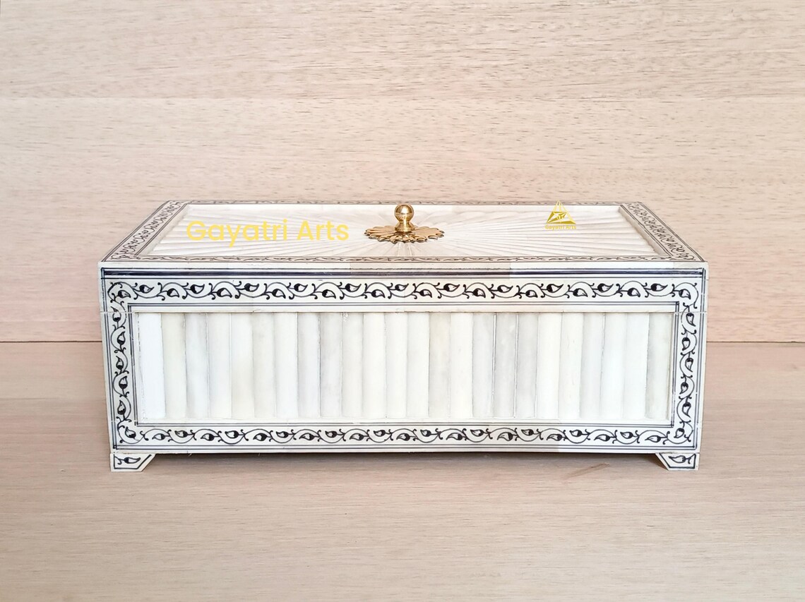 Hand Painted Bone Inlay Carving Design Box | Bone Inlay Hand Carved ...