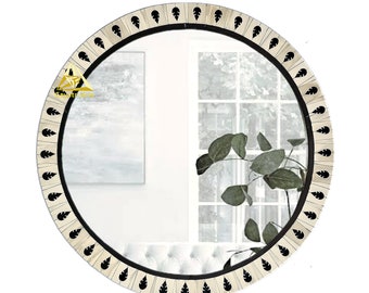 Wood Bone Inlay Mirror Frame | Round Bone Inlay Mirror Frame | Home ...