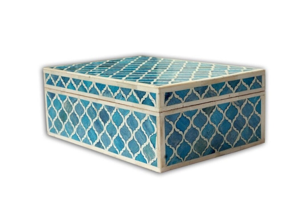 Home Decorative Bone Inlay Storage Box | Hand Carved | Blue Color - Etsy