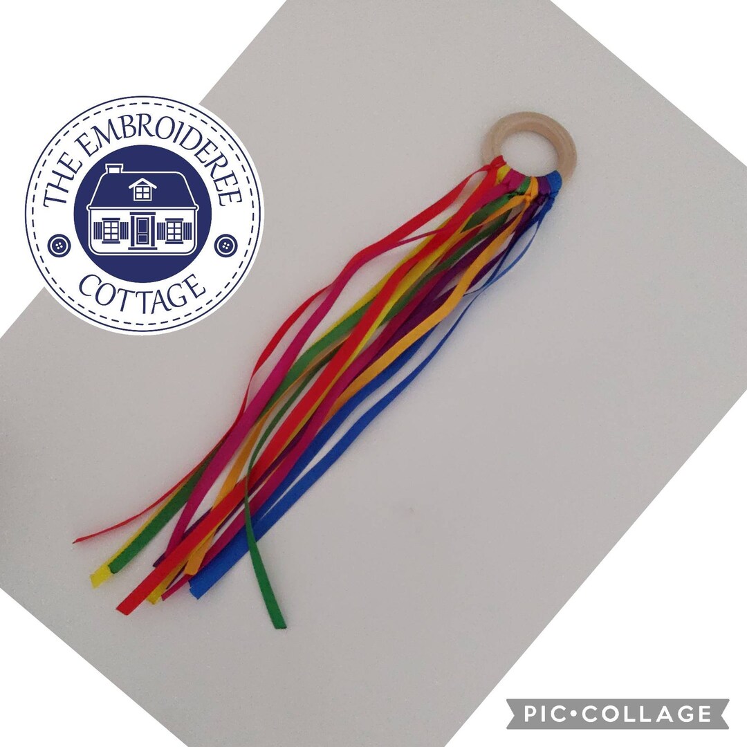 Baby Sensory Rainbow Ribbon Ring Wooden Ring Satin Ribbons - Etsy