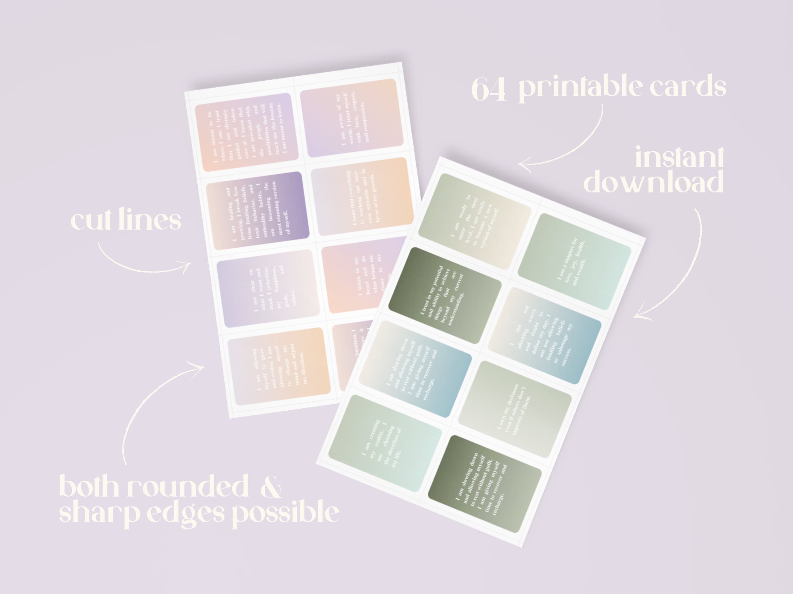 Positive Affirmation Cards Set, Printable Mindfulness Cards ...