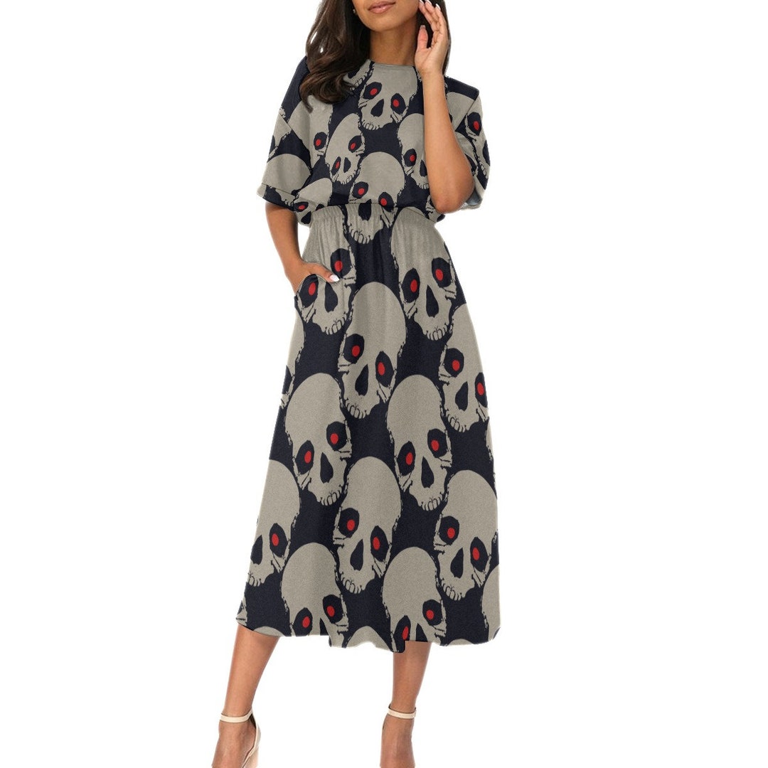 Halloween Skulls Dress With Pockets, Red Eyes, Horror Movie Lover ...