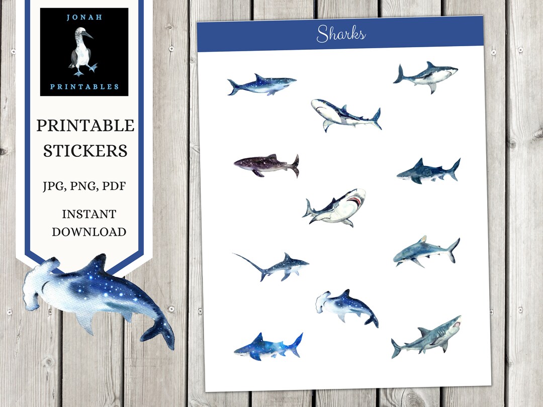 Shark Sticker Sheet Printable, Laptop Stickers Pack - Etsy