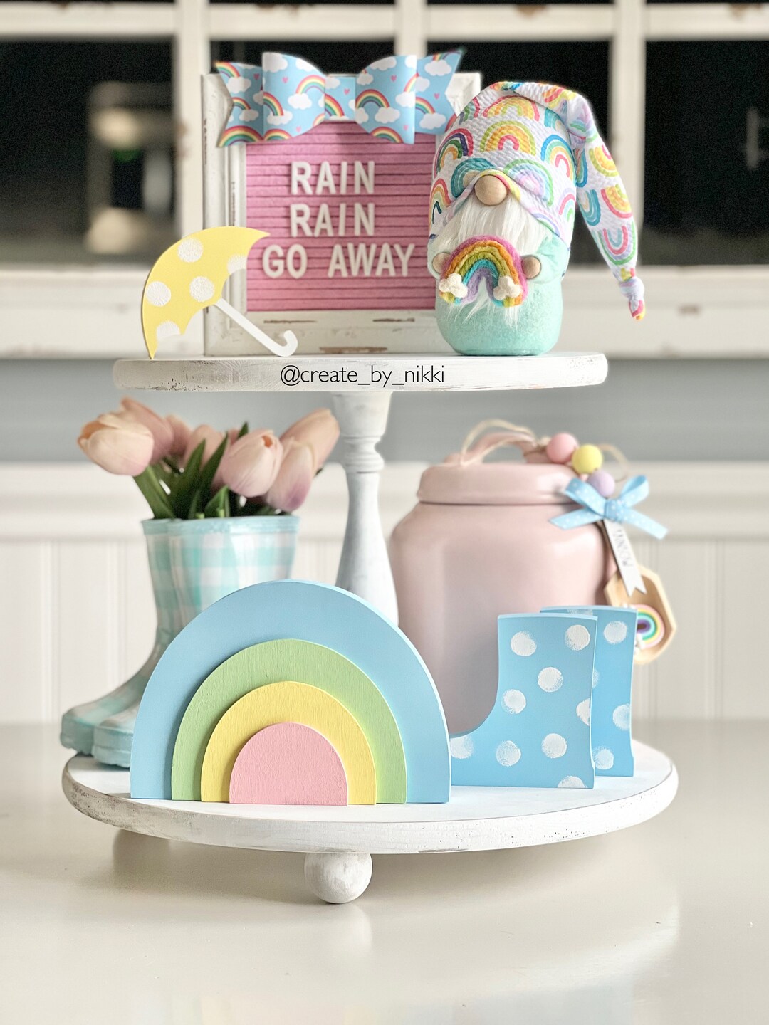 Spring Tier Tray | Rain Boots | Rainbow Display - Etsy