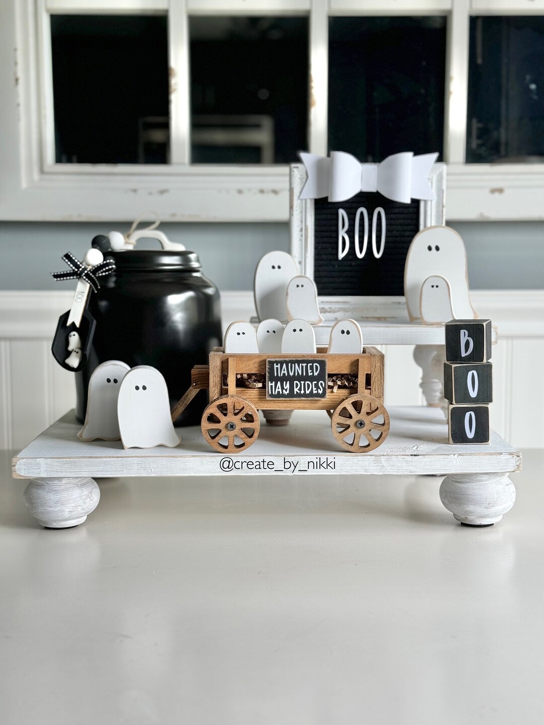 Hand Painted Ghost Tier Tray | Halloween Farmhouse Decor - Etsy