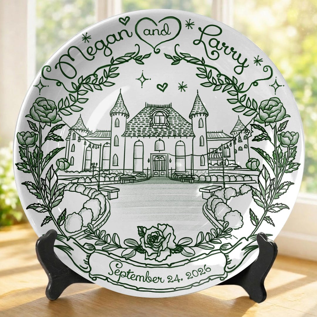 Personalized Wedding Plate Custom House Portrait Plate, Couple Keepsake ...