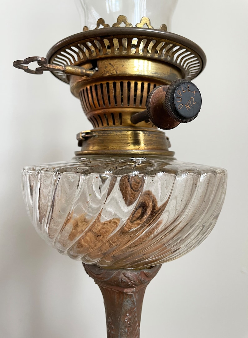 Unique Large Antique French Oil Lamp, 19th Century Rouge Griotte Marble ...