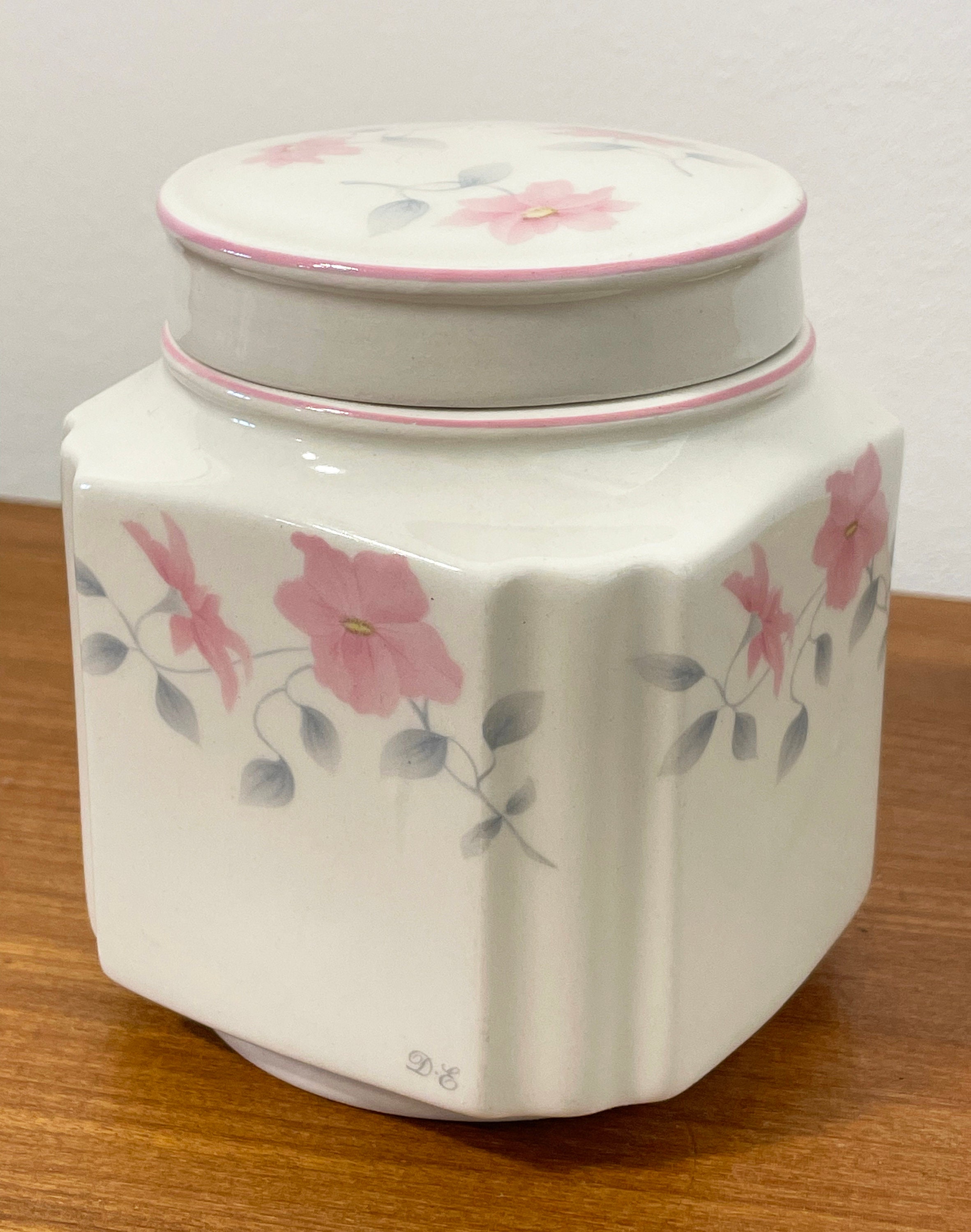 Sadler England Square Ginger Jar or Coffee Jar With Pink Flower Motif ...