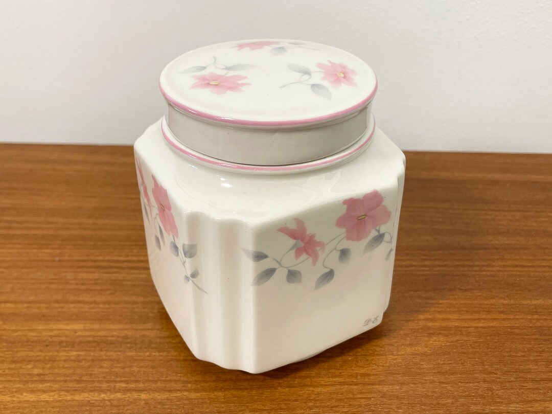 Sadler England Square Ginger Jar or Coffee Jar With Pink Flower Motif ...