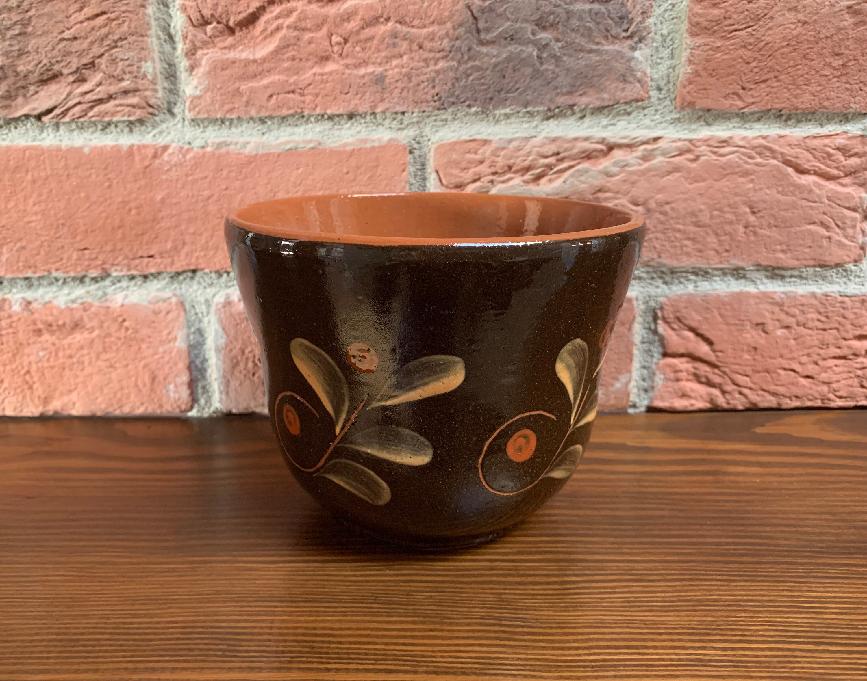 Dark Brown East German Planter With Floral Motif, Retro Hand-painted ...