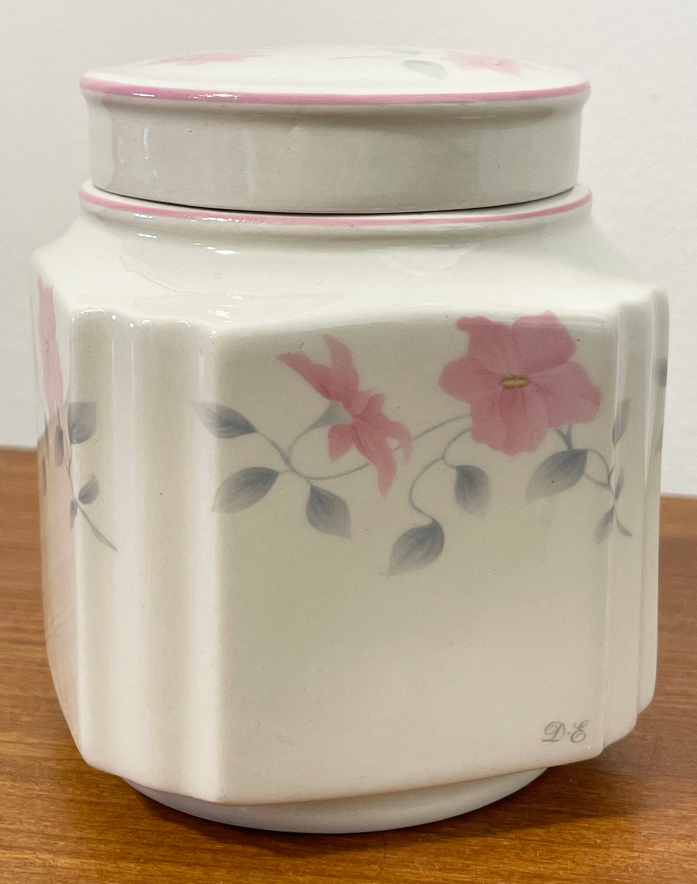 Sadler England Square Ginger Jar or Coffee Jar With Pink Flower Motif ...