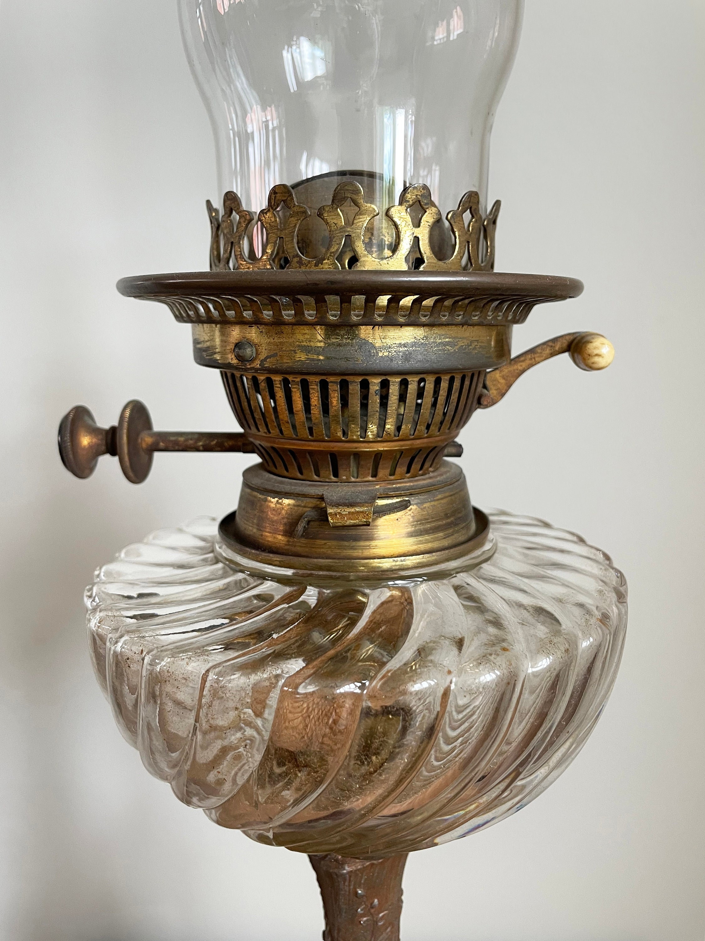 Unique Large Antique French Oil Lamp, 19th Century Rouge Griotte Marble ...