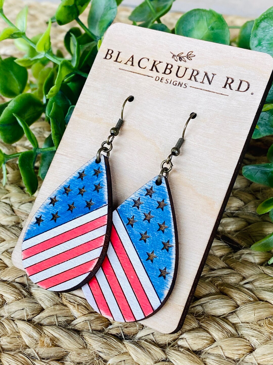 USA Flag Wooden Teardrop Earrings Digital File - Etsy