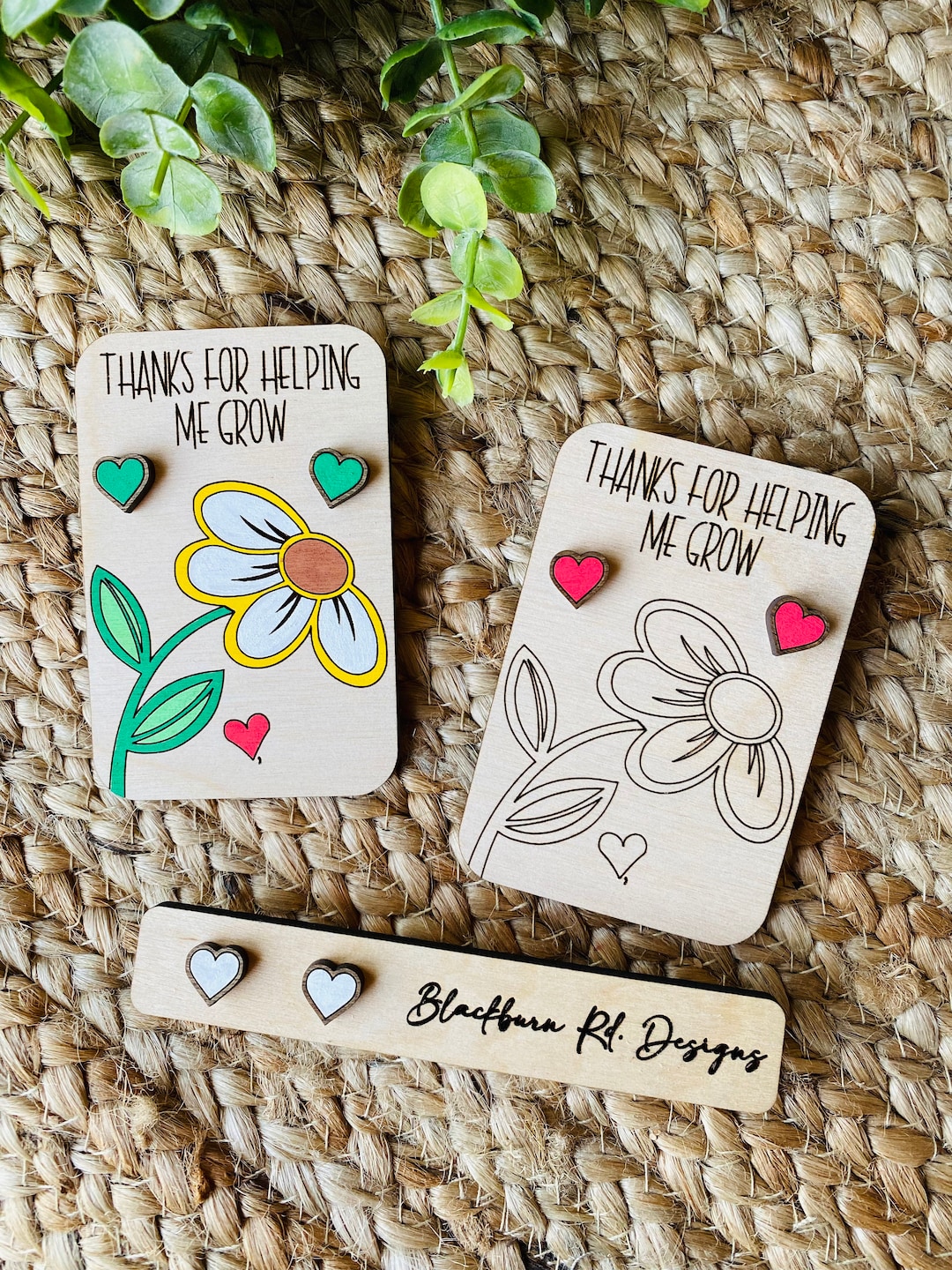 Thanks for Helping Me Grow Earring Card and Heart Studs Digital File - Etsy