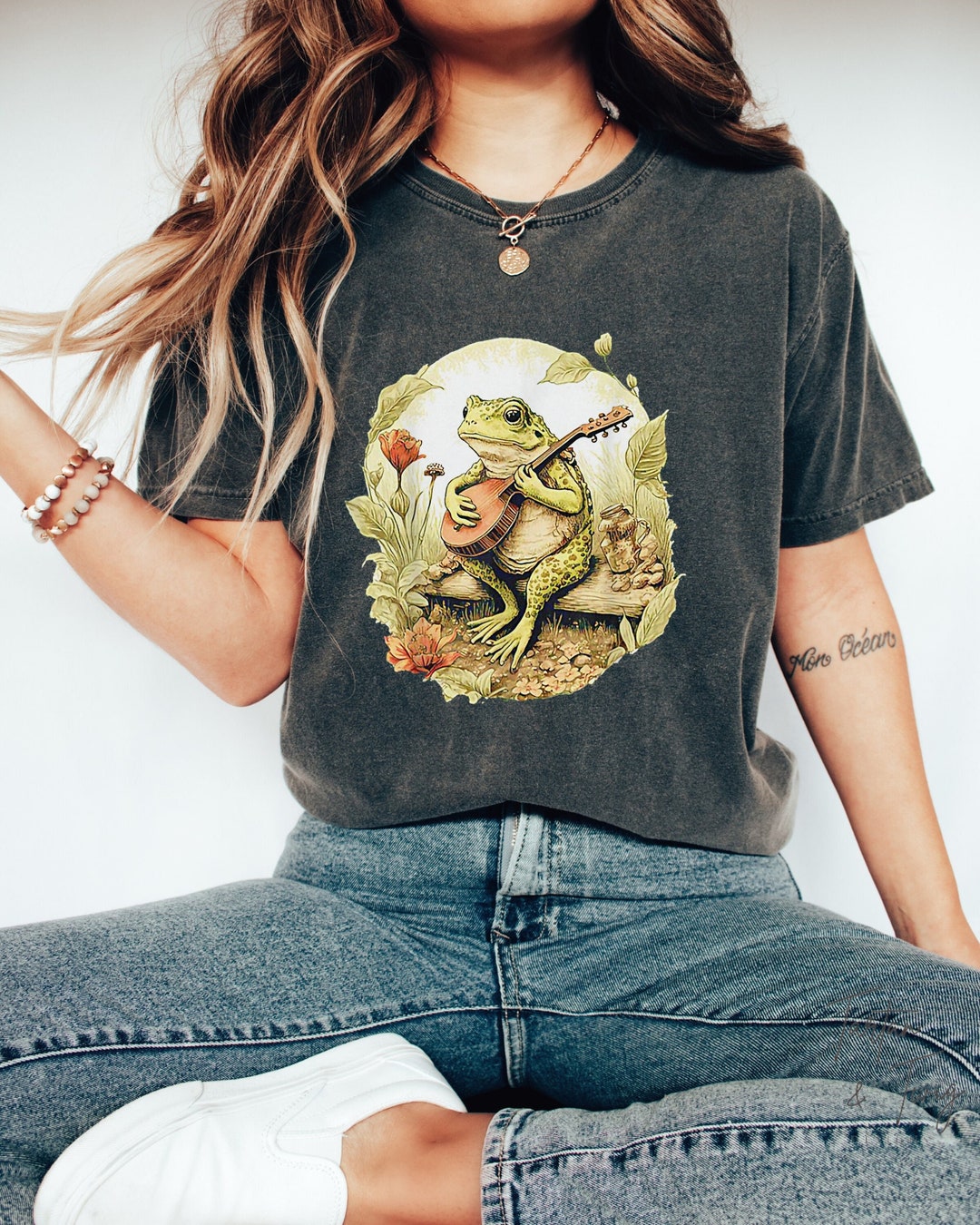 Frog Playing Banjo Shirt Cottagecore Frog Clothing Oversized Frog Lover ...