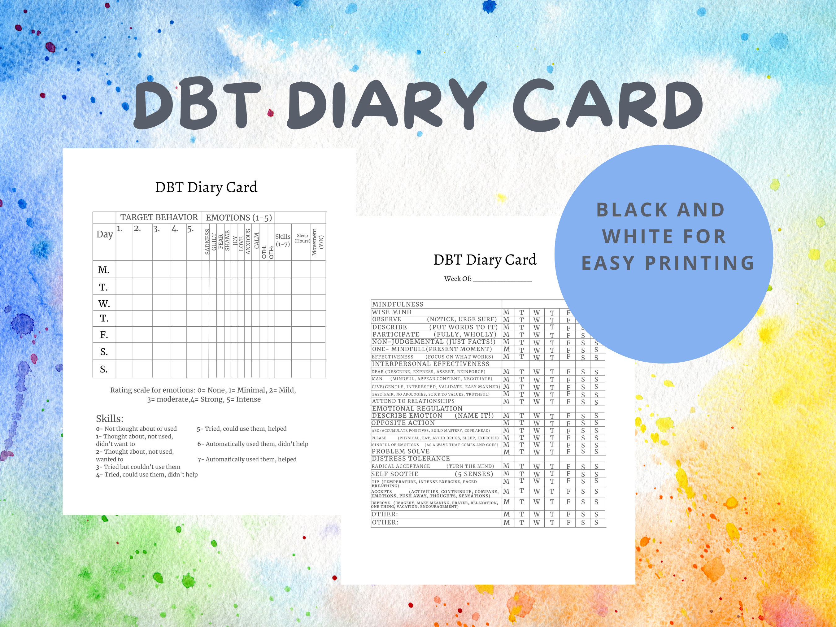 DBT Diary Card - Etsy