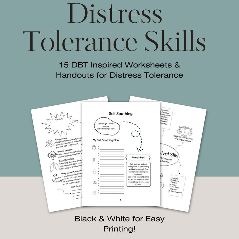 Distress Tolerance Worksheets - Etsy