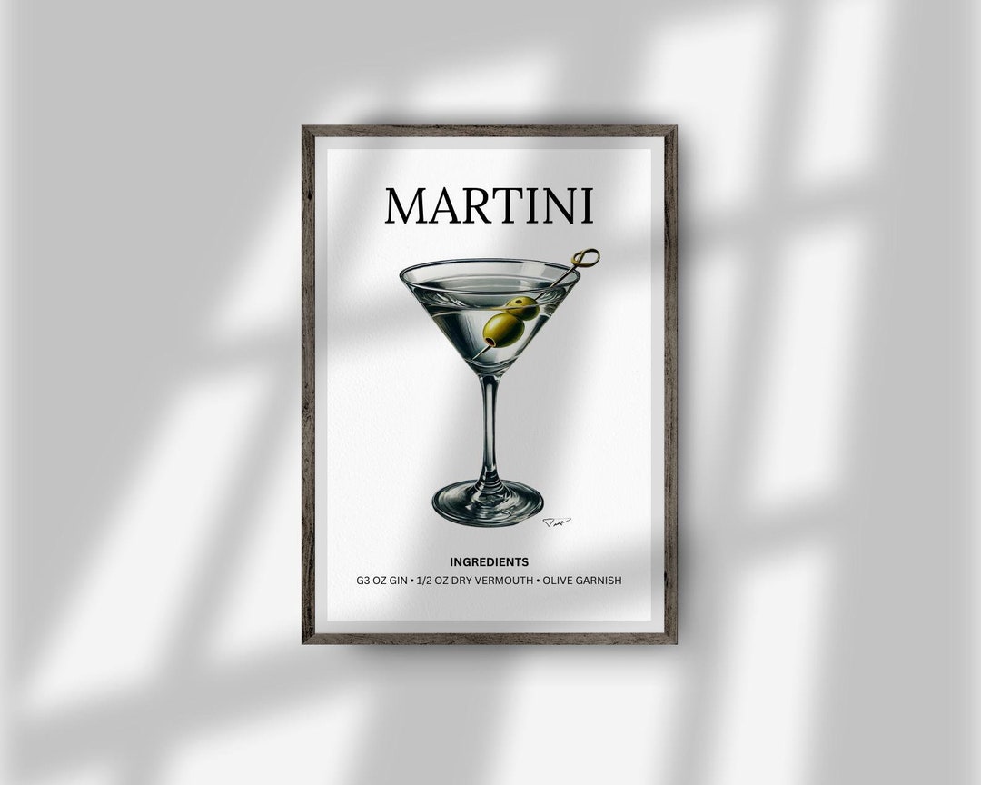 Martini Print Cute Quirky Whimsical Cocktail Art Bar Cart Decor Elegant ...