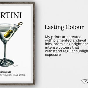 Martini Print Cute Quirky Whimsical Cocktail Art Bar Cart Decor Elegant ...