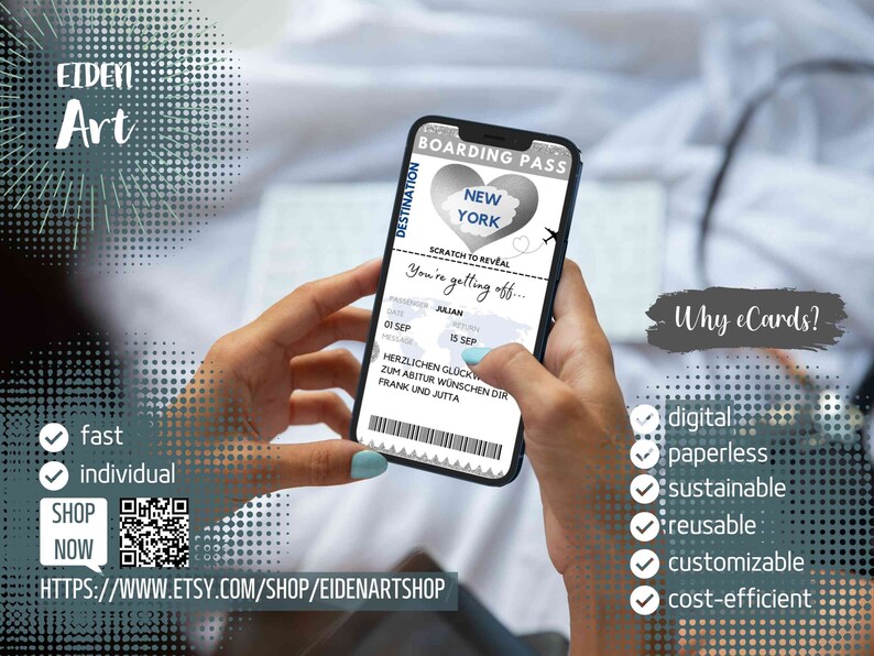 Eticket Digital Boarding Pass as Scratch Card With Custom Text as ...