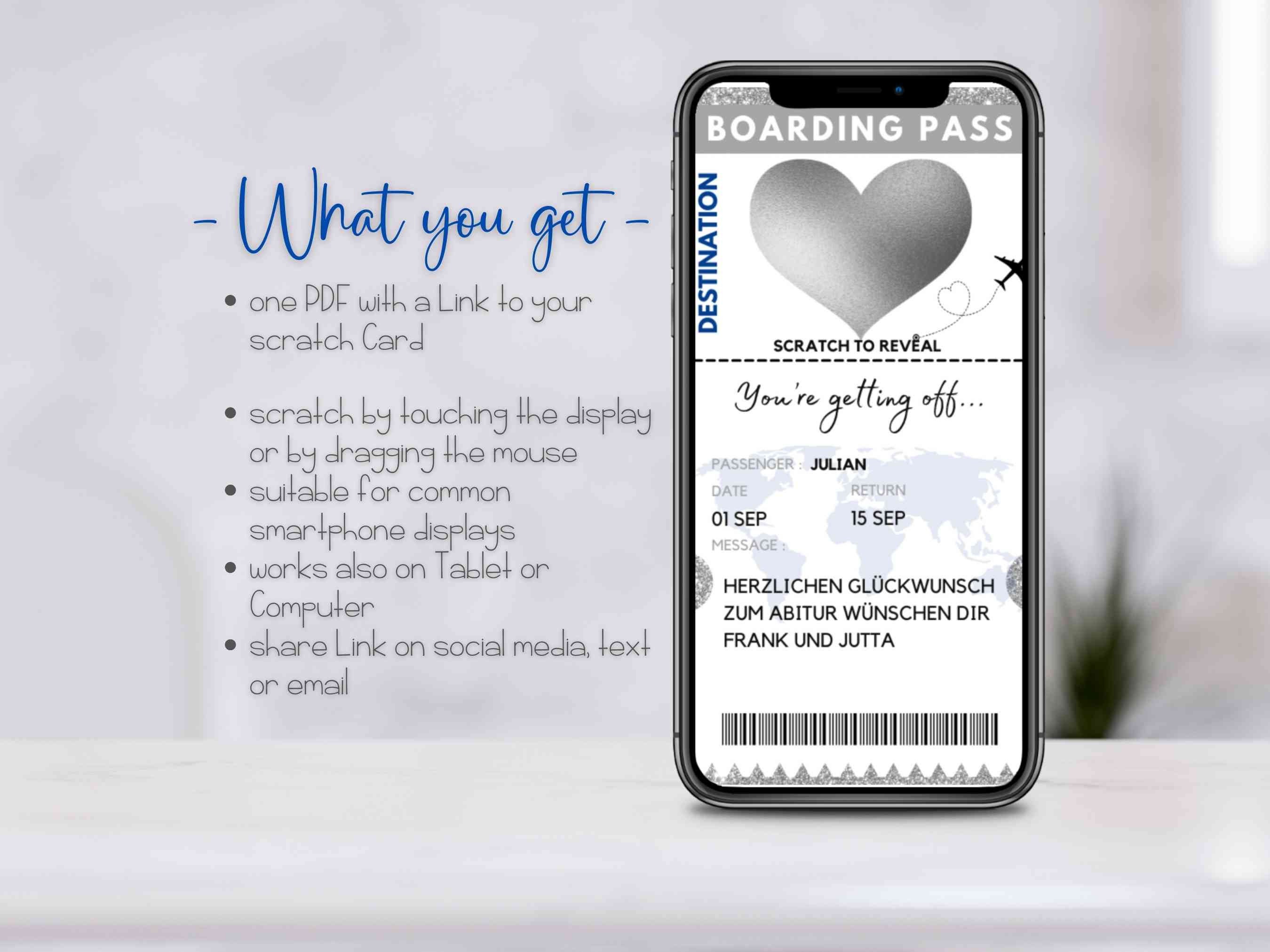 Eticket Digital Boarding Pass as Scratch Card With Custom Text as ...