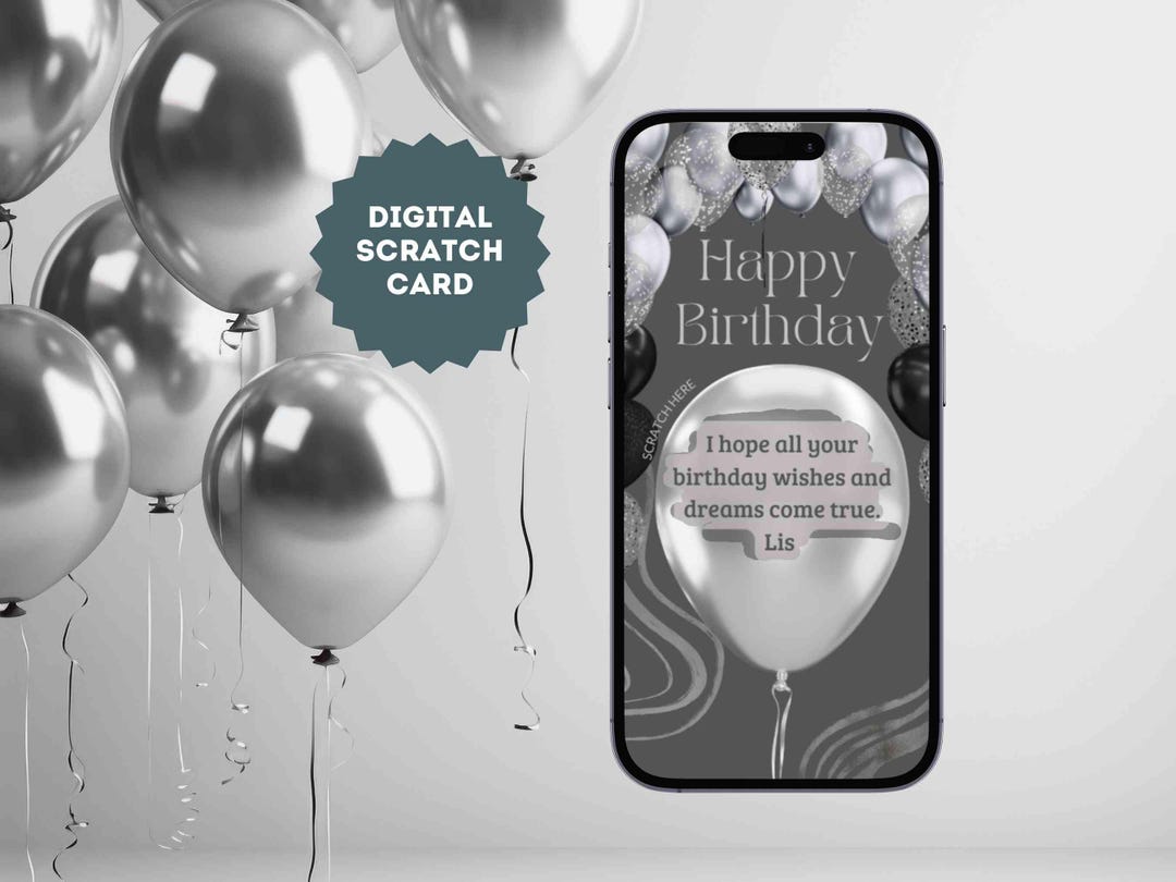 Digital Birthday Scratch off Gift Card With Silver Balloon and Custom ...