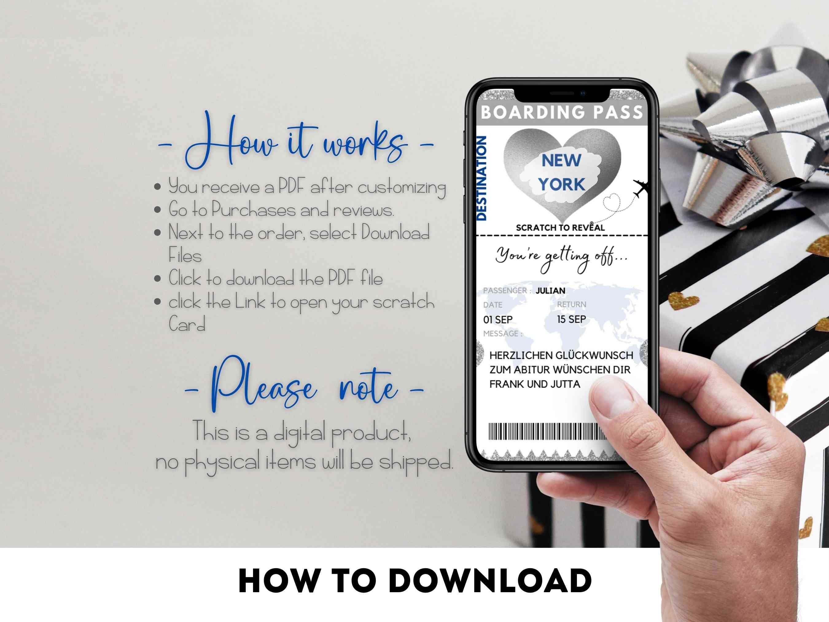 Eticket Digital Boarding Pass as Scratch Card With Custom Text as ...
