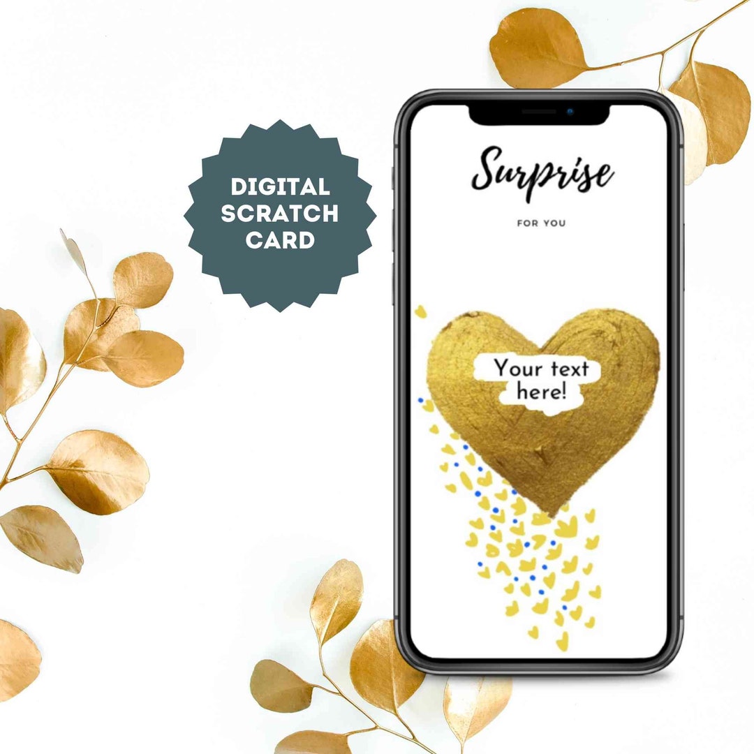 Ecard Digital Scratch off Card Surprise With Golden Heart, Announcement ...