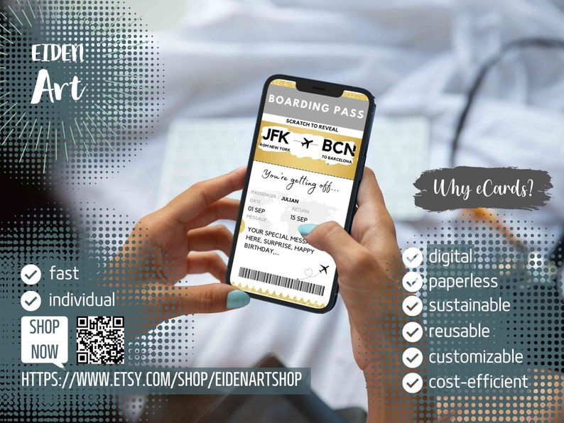 Eticket Digital Boarding Pass as Scratch Card With Custom Text as ...