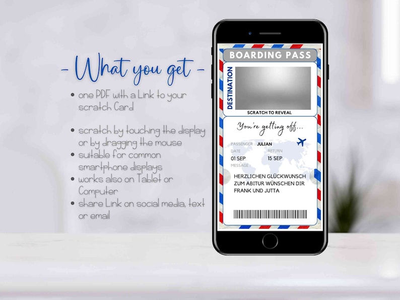 Eticket Digital Boarding Pass as Scratch Card With Custom Text as ...