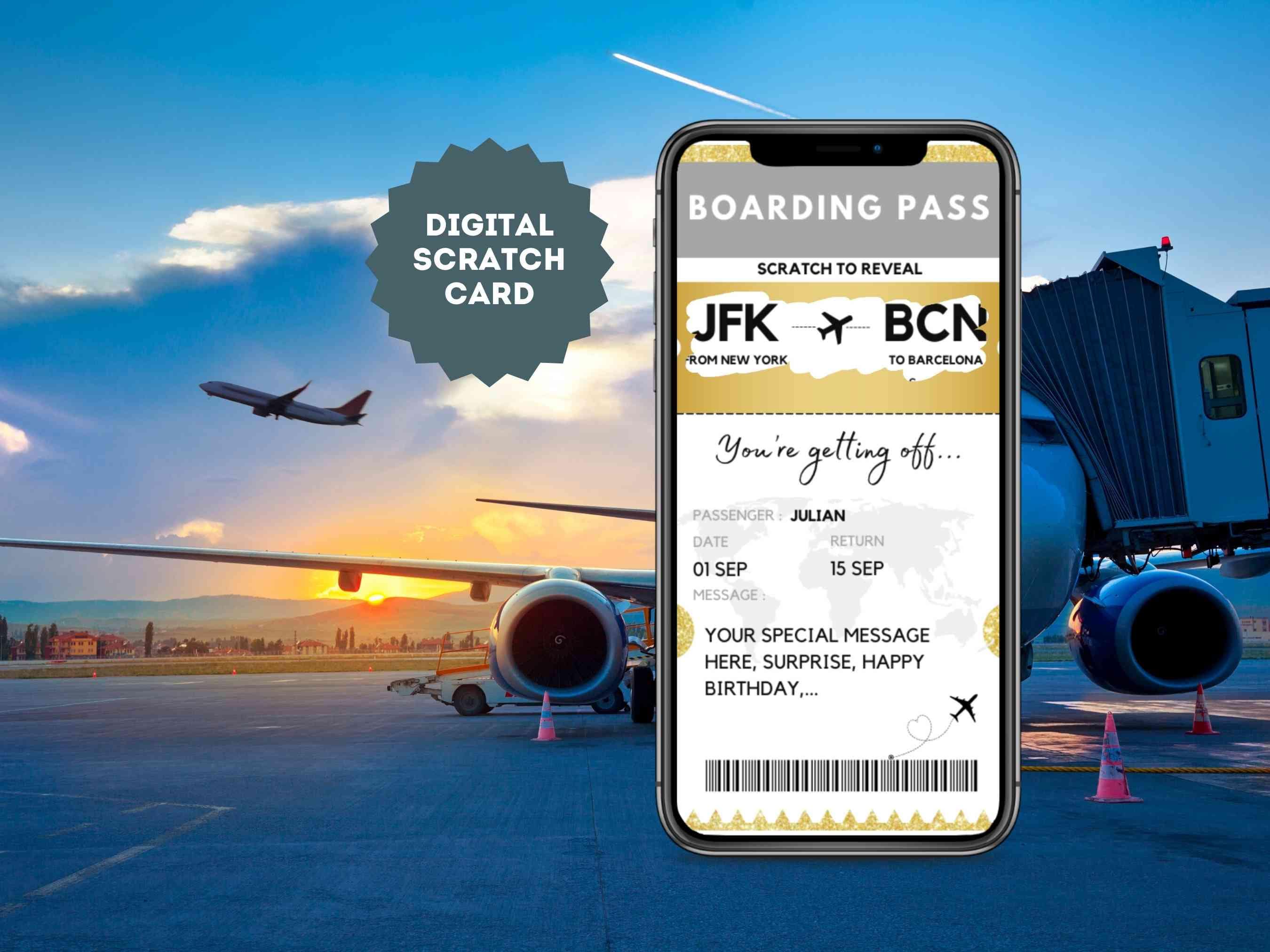 Eticket Digital Boarding Pass as Scratch Card With Custom Text as ...