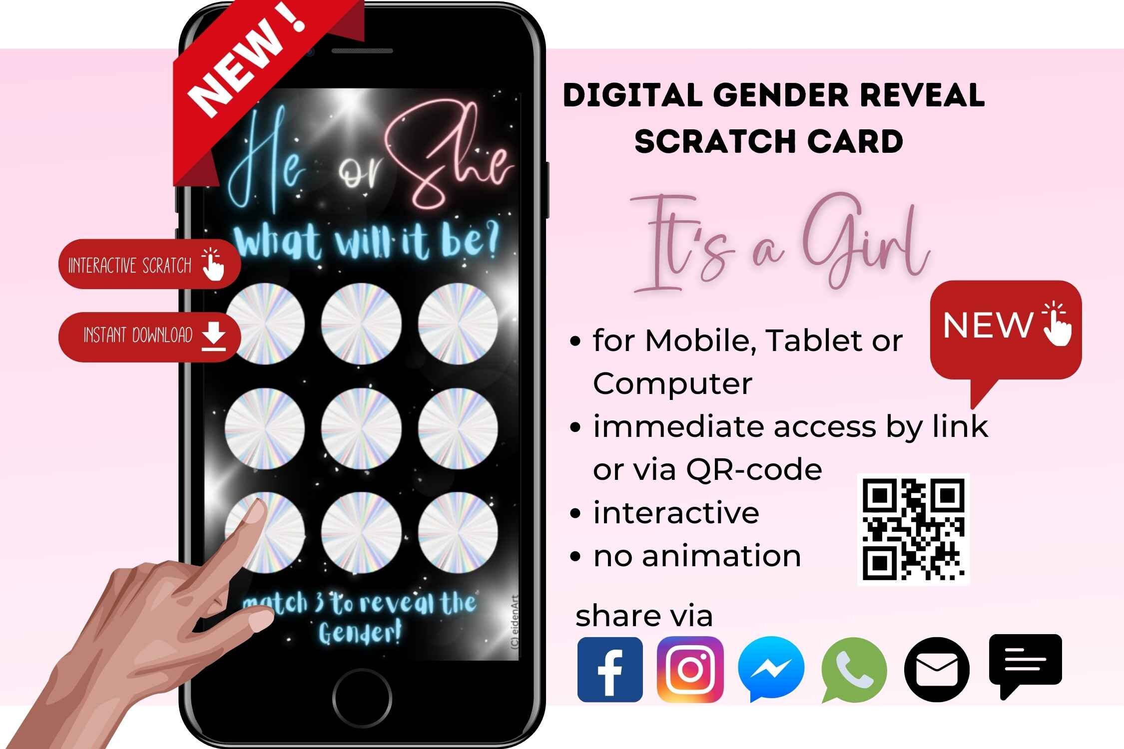 Boy or Girl Digital Gender Reveal Scratch off Card as Tic - Etsy