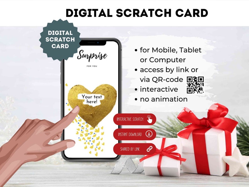 Ecard Digital Scratch off Card Surprise With Golden Heart, Announcement ...