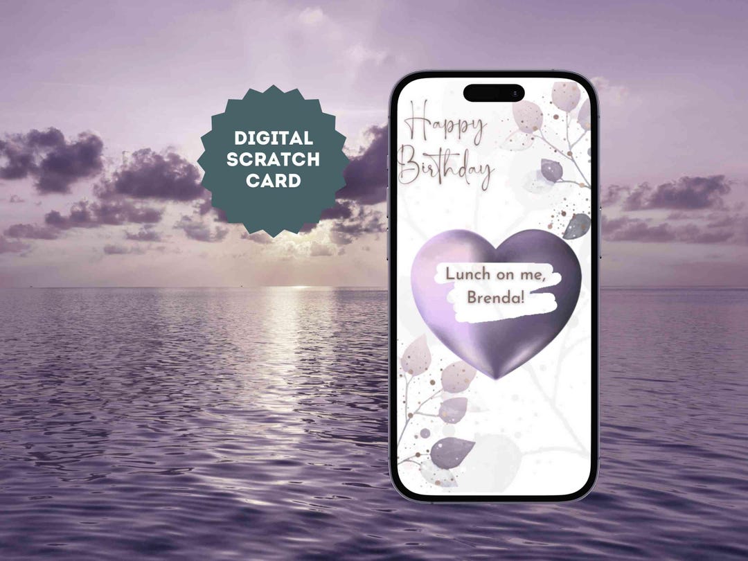 Ecard Digital Birthday Scratch off Card With Violet Heart and Custom ...