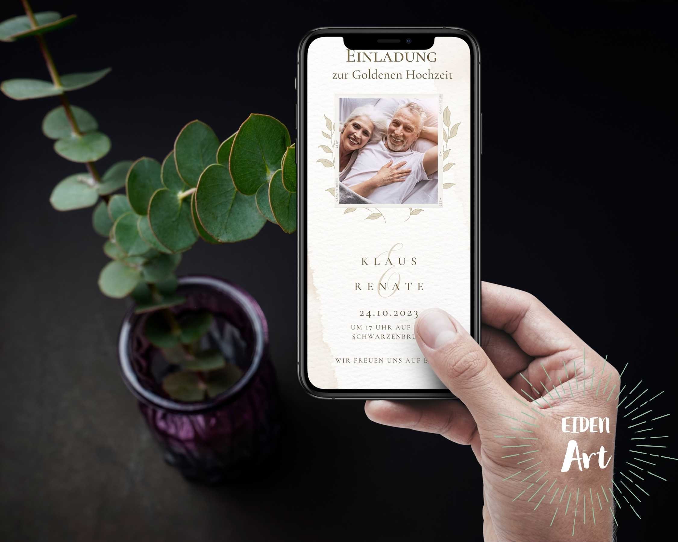 Ecard Digital Invitation Card for Golden Wedding or Silver Wedding Boho ...