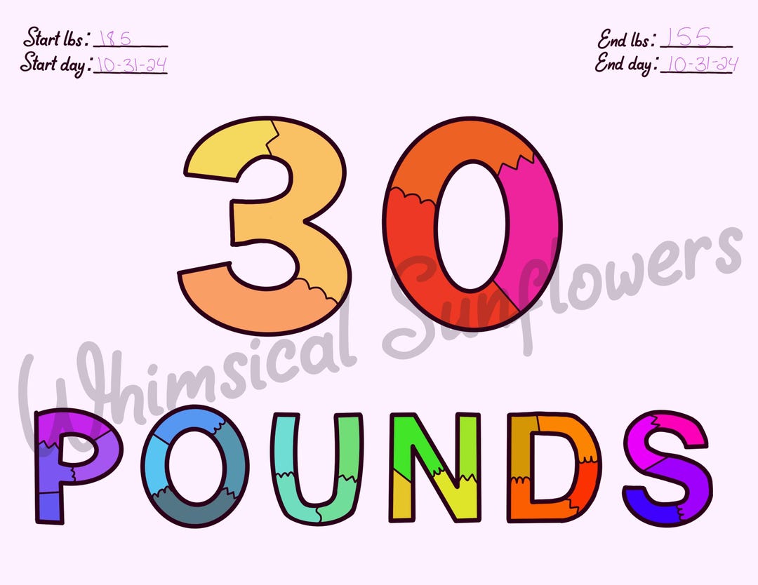30 Pounds Weight Loss Tracker Coloring Page Printable - Etsy