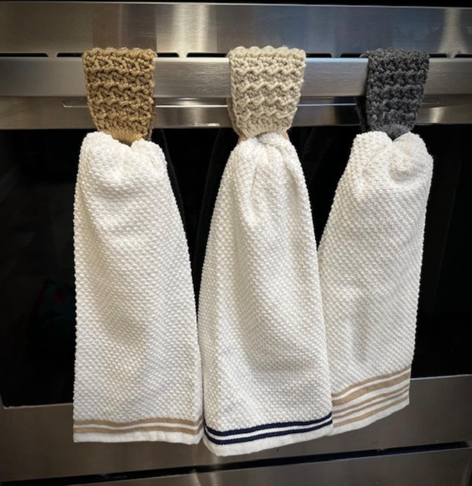 Handmade Crochet Kitchen Towel Holder With Wood Rings, Neutrals Beige ...