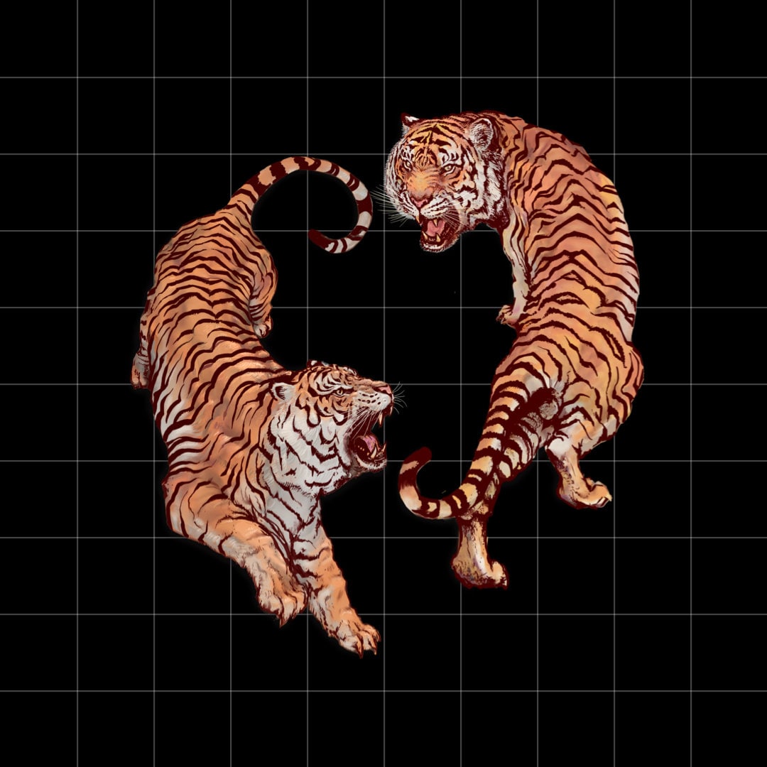 Two Tigers Crouching Year of the Tiger PNG Digital Download - Etsy