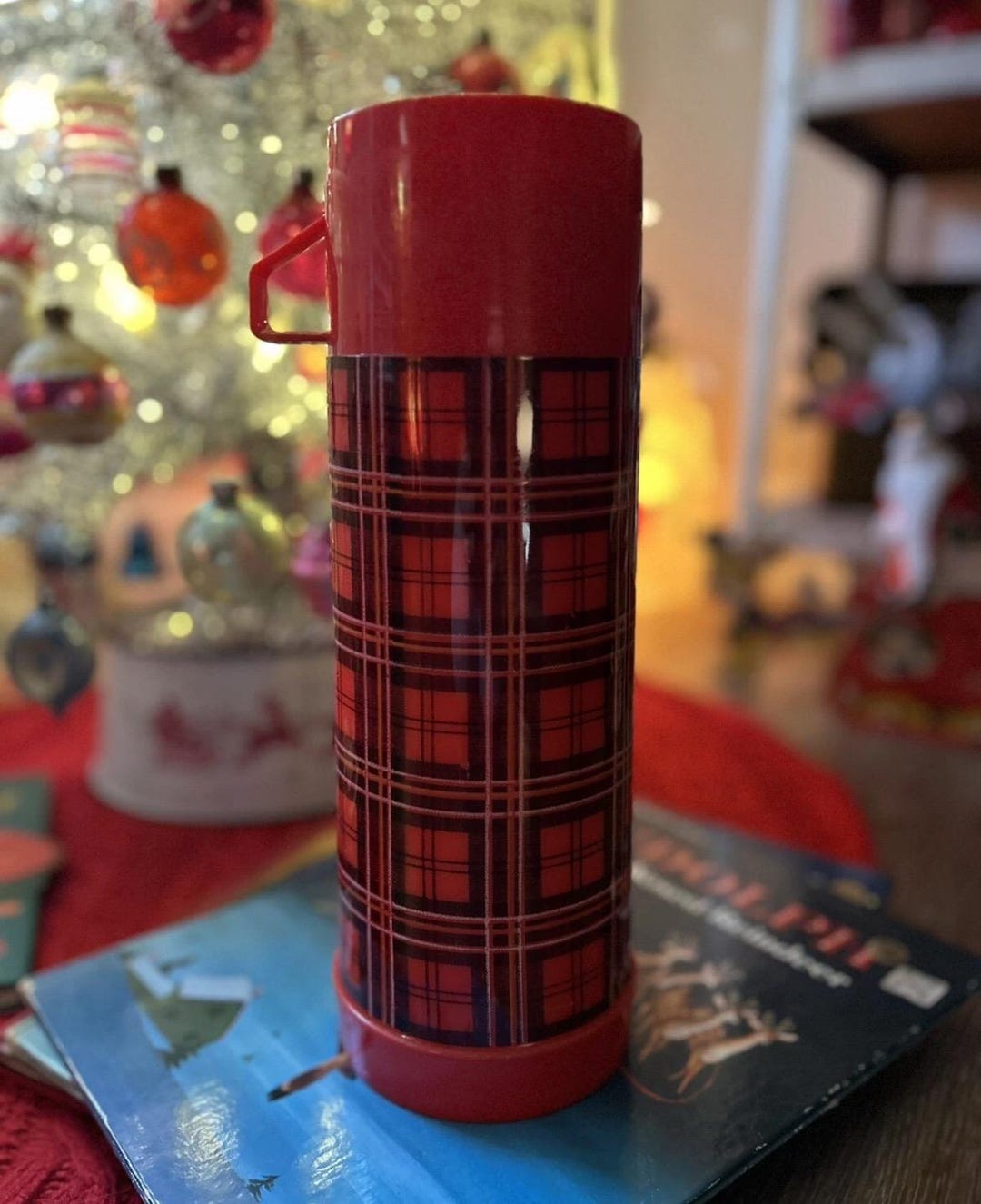 Aladdin Plaid Thermos 1 Quart Red & Black Vintage With Cup and Stopper ...