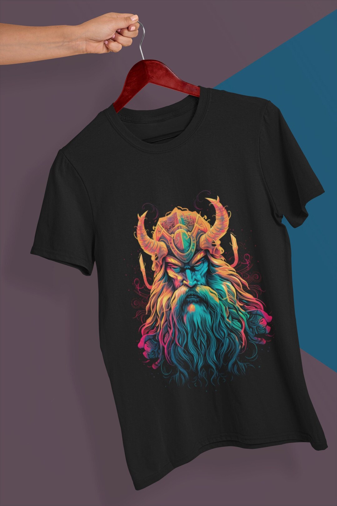 Norse Mythology Odin Electric Neon Cotton Unisex T-shirt Psychedelic ...