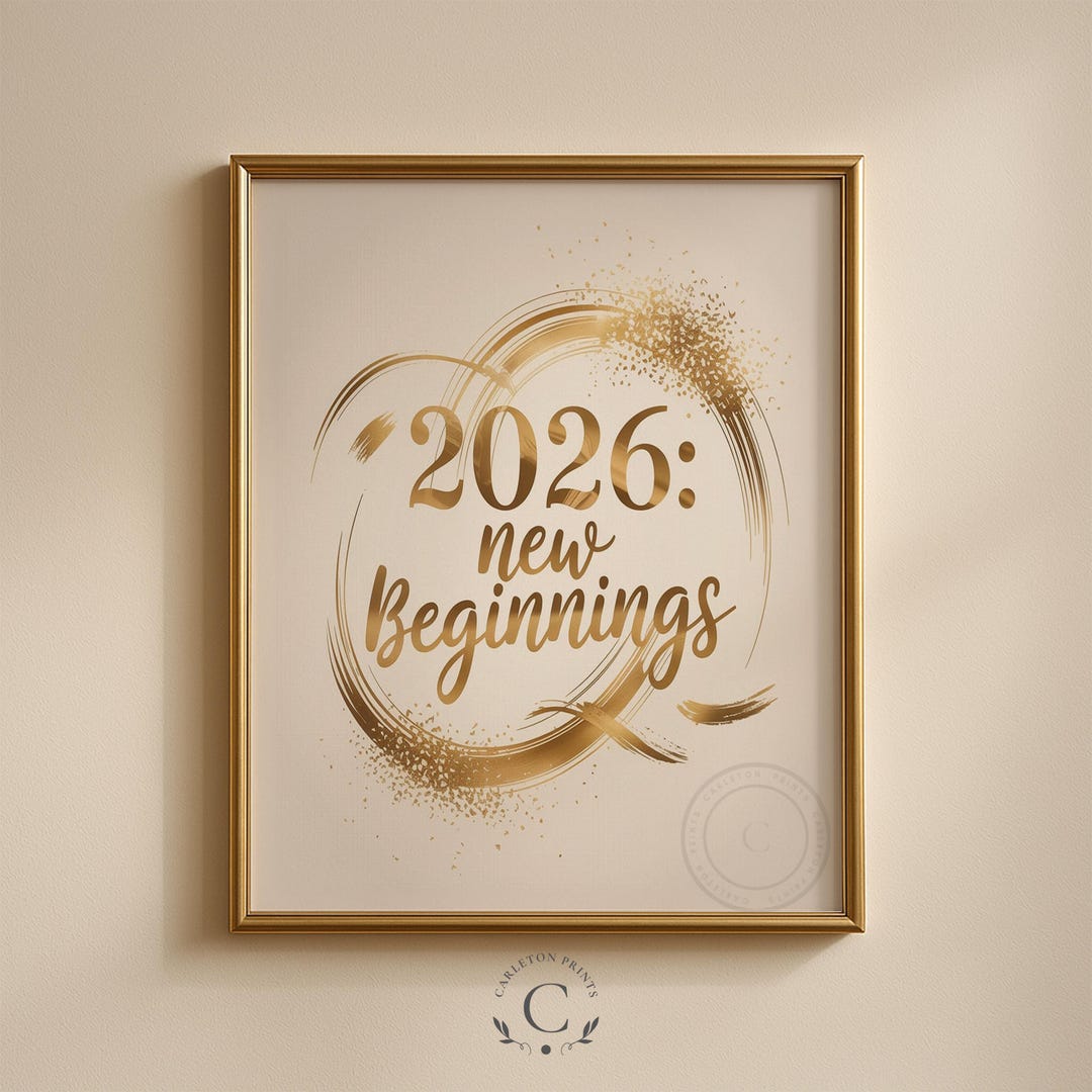 2026 New Beginnings Art Print | Minimalist New Year Wall Art | Gold ...