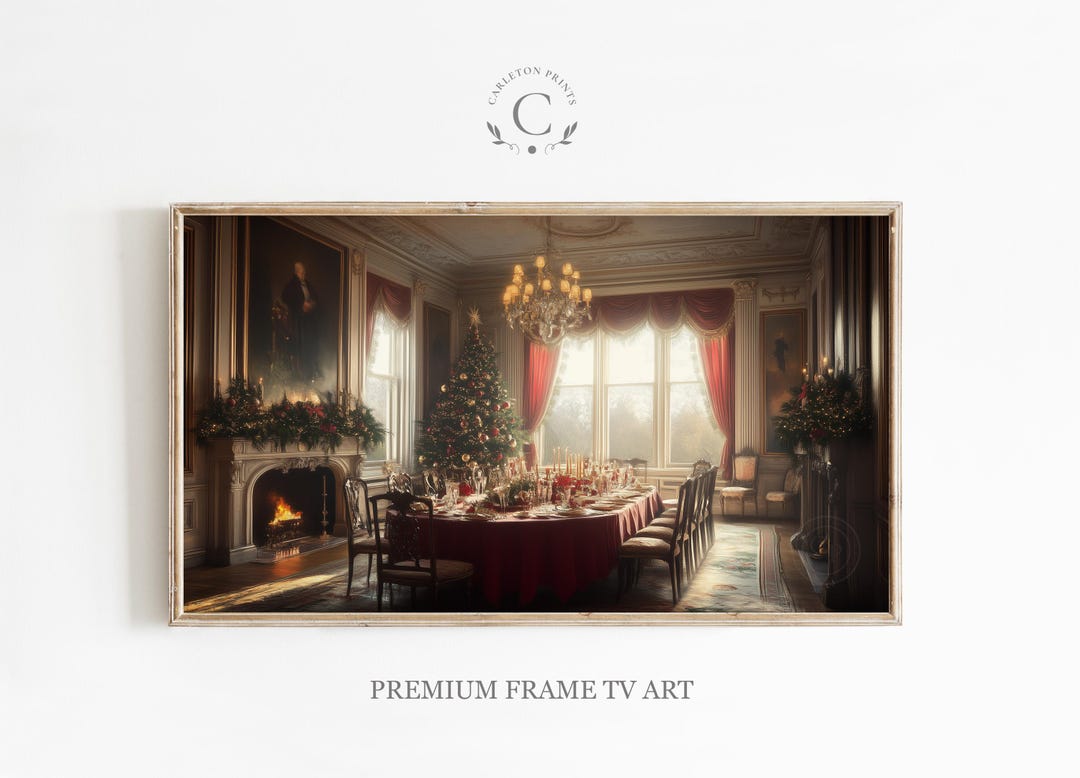 Vintage Christmas Frame TV Art, Cozy Festive Parlor Scene, Warm Holiday ...