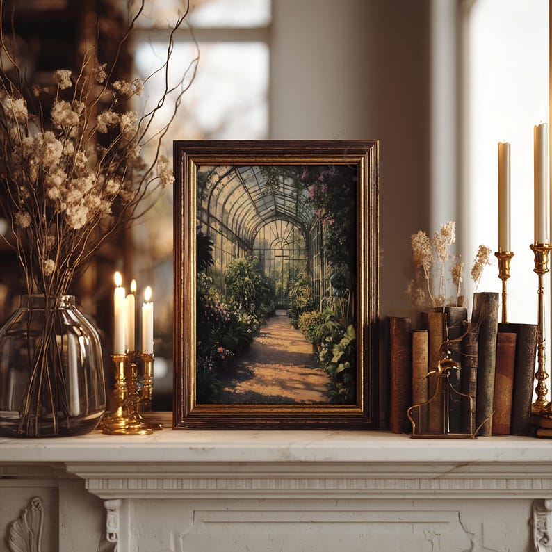 Victorian Greenhouse Interior Art, Vintage Cottagecore Botanical ...