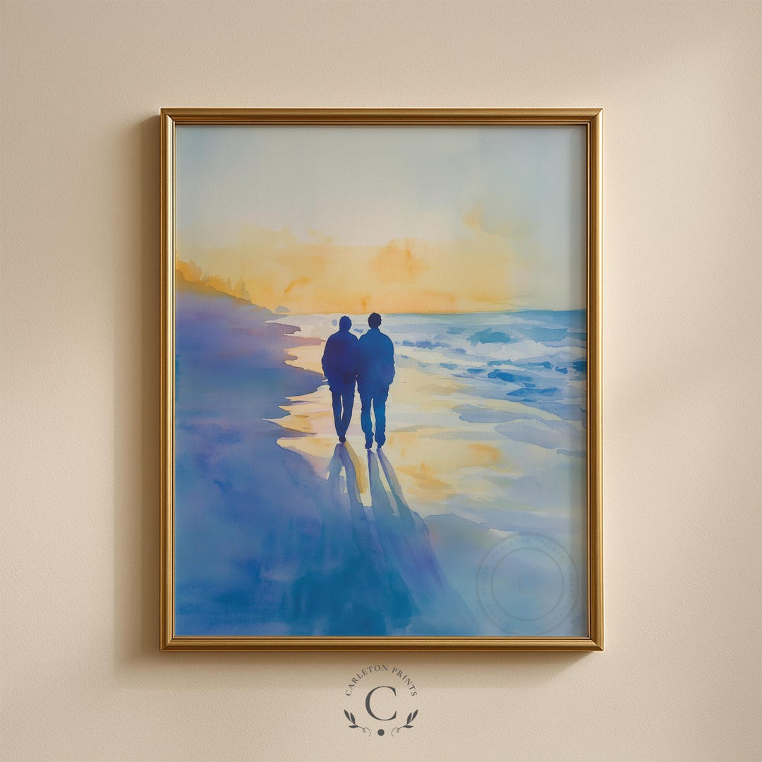 Romantic Valentine's Day Art - Two Figures on Serene Beach, Printable ...