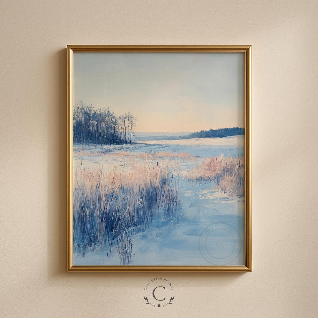 Winter Meadow at Dawn Printable – Serene Snowy Landscape, Windswept ...
