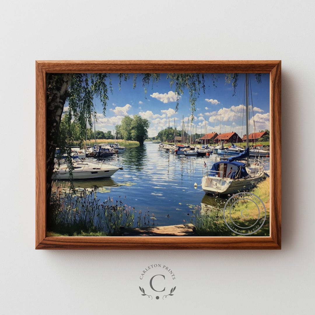 Rustic Lakeside Printable Art - Vintage Summer Landscape Painting ...